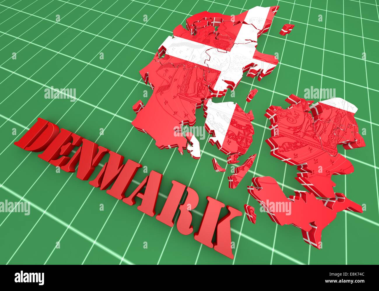 3d map illustration of Denmark with flag and coat of arms Stock Photo ...