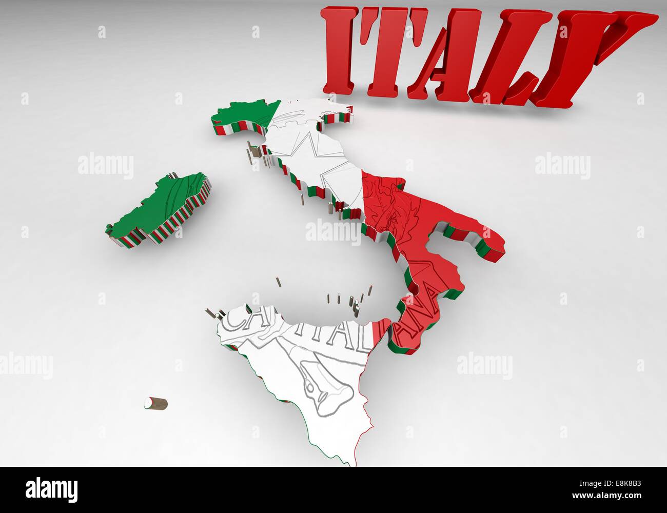 3D Map illustration of Italy with flag Stock Photo - Alamy