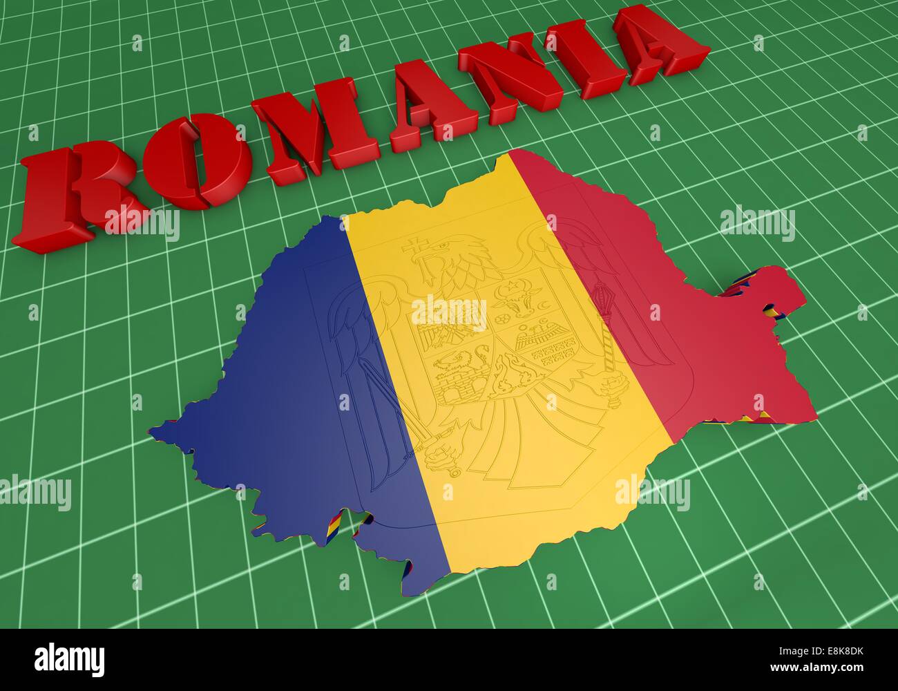 3D Map illustration of Romania with flag and coat of arms Stock Photo ...