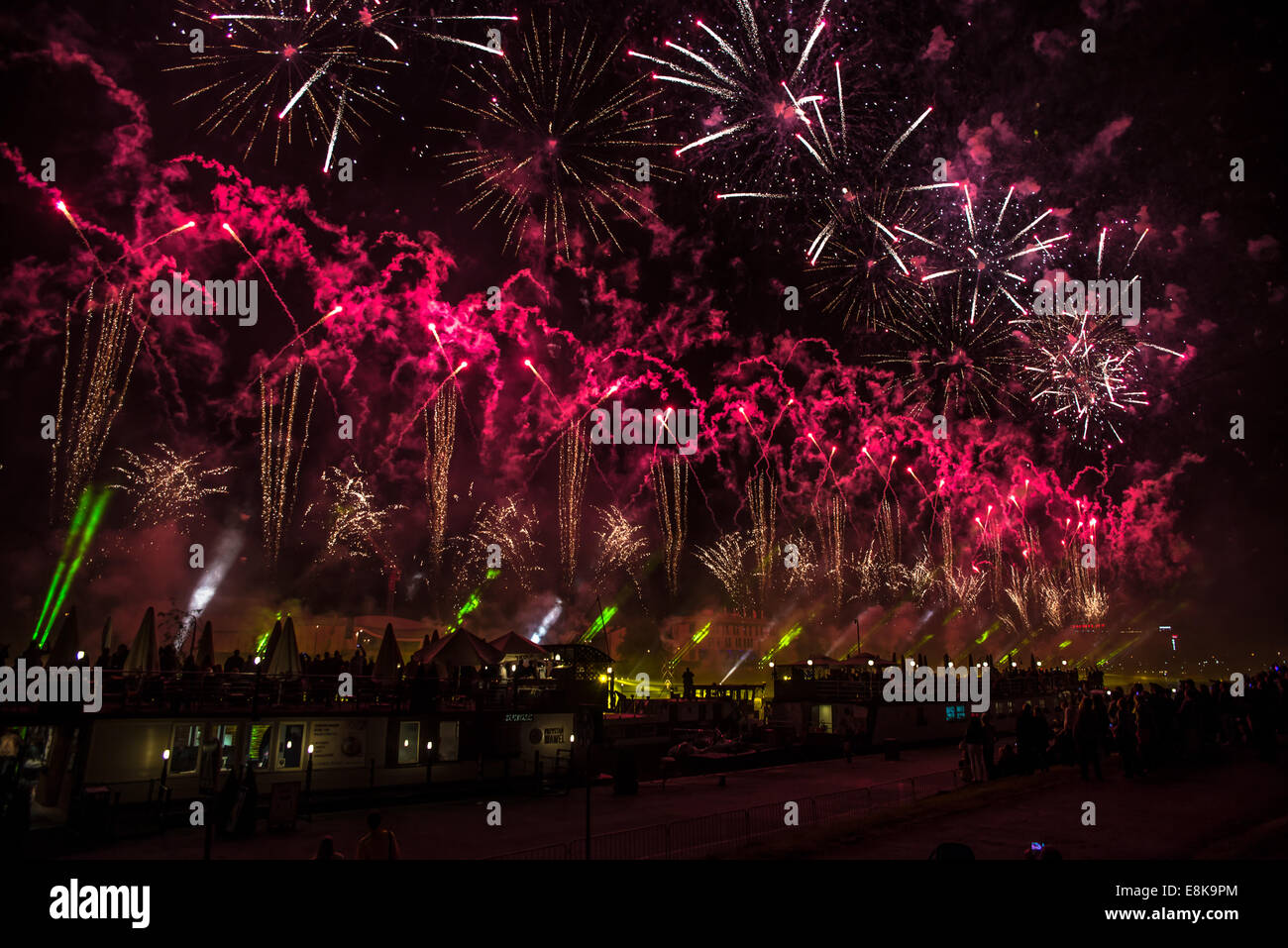 Fireworks celebration in city Stock Photo - Alamy