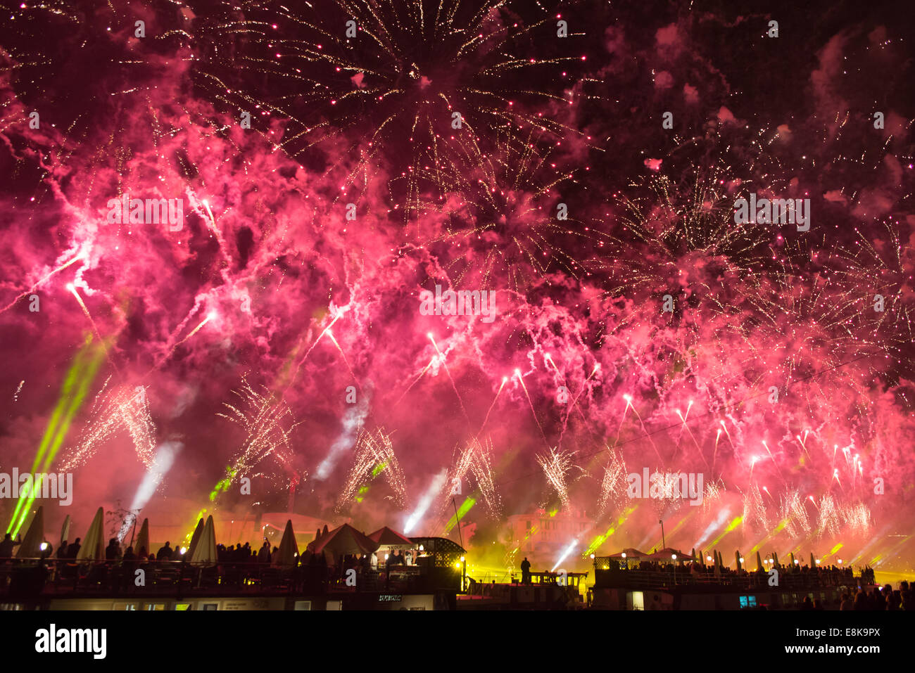 Fireworks celebration in city Stock Photo - Alamy