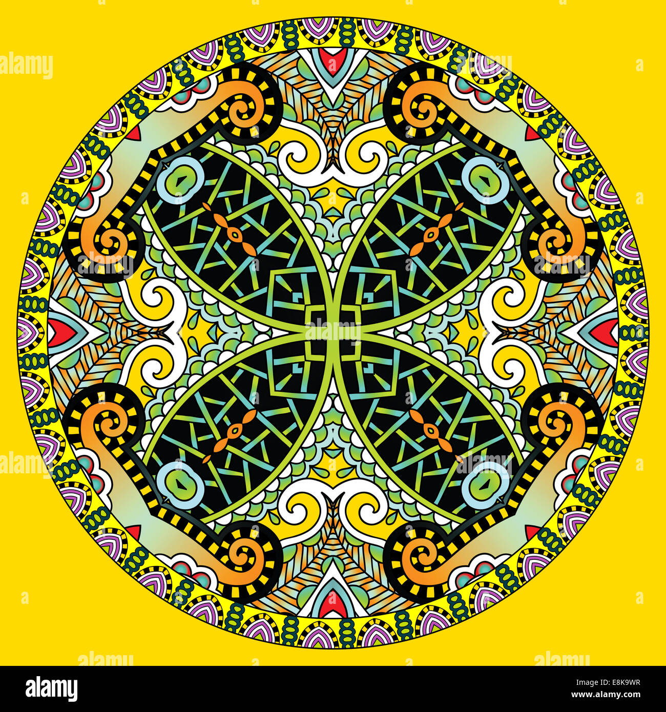 decorative design of circle dish template, round geometric patte Stock ...