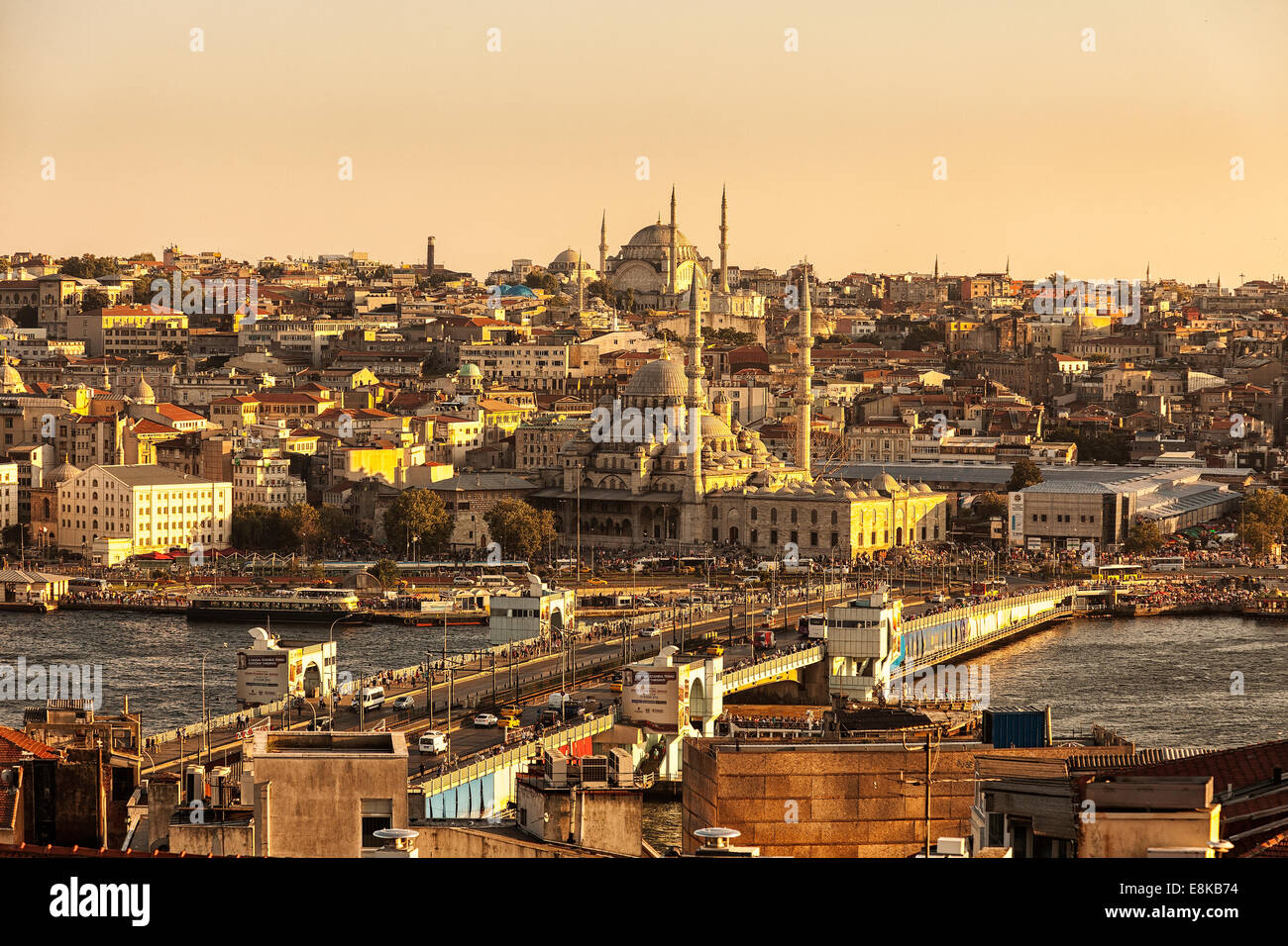 Galata Bridge on the Golden Horn at sunset,Karakoy,Istanbul,Turkey ...