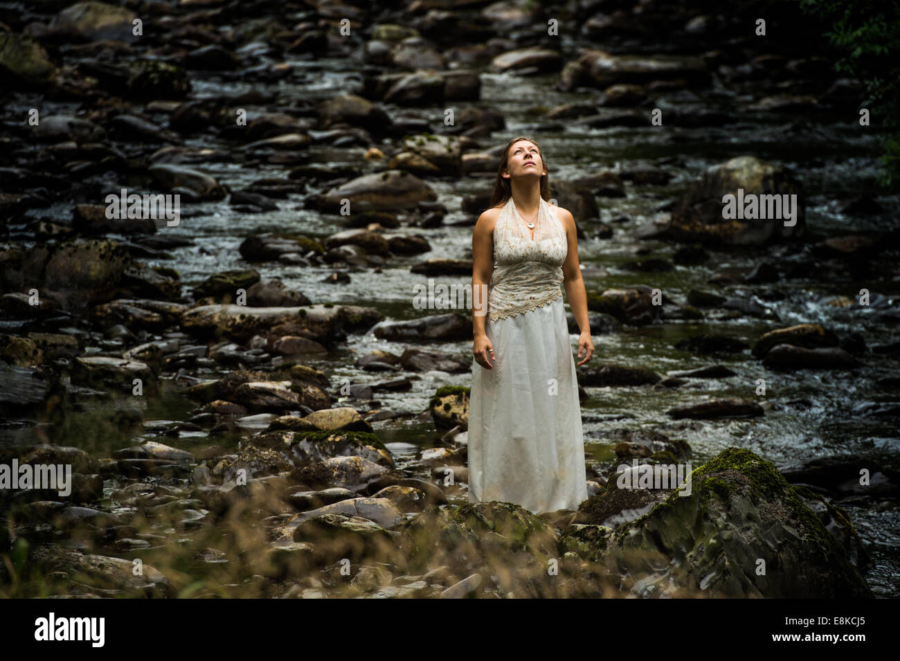 Trash the dress: a 'bride' wearing her wedding dress standing in a ...