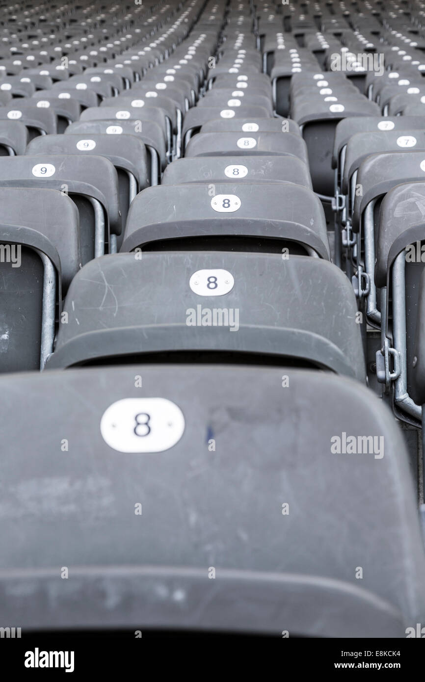 some rows of gray stadium seats, shoot from the front Stock Photo - Alamy