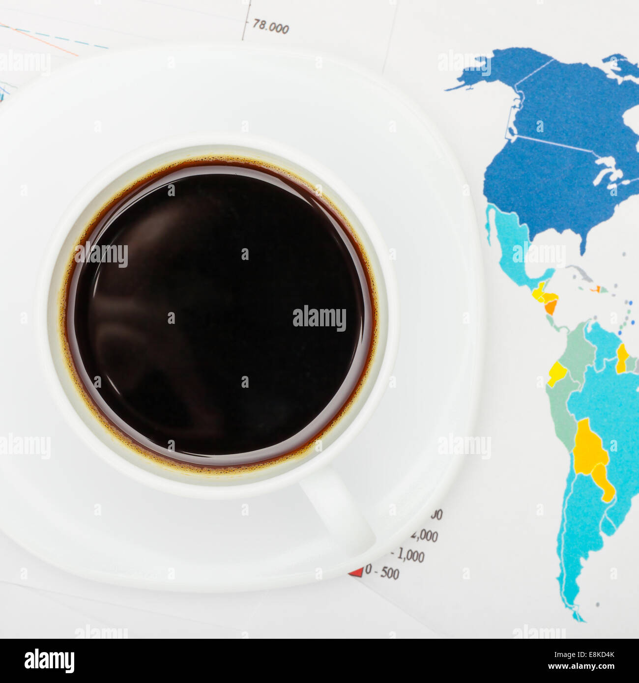 Coffee cup over world map - view from top - 1 to 1 ratio Stock Photo ...
