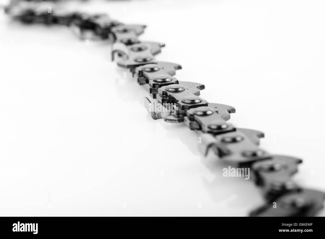 steel metal sharp chain saw pattern on white background as industry ...