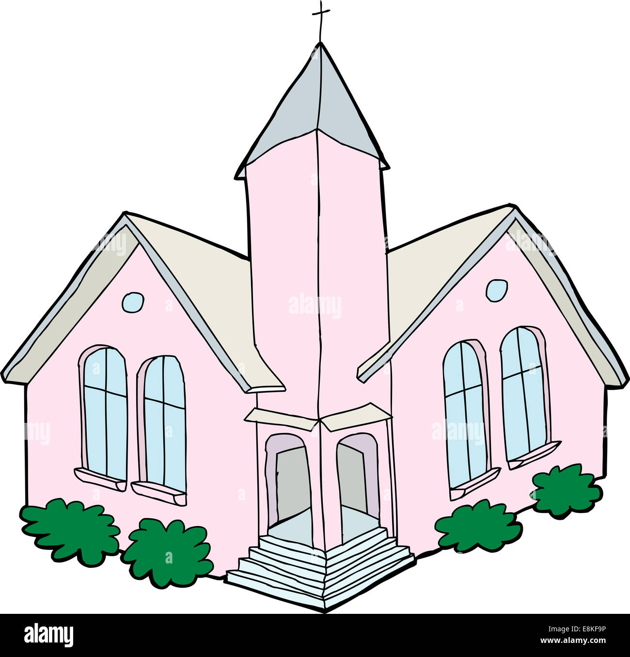 Pink church with cross on steeple over white Stock Photo - Alamy