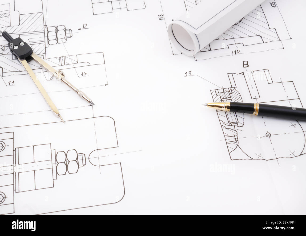 Blueprint drawing project of industry detail like bolt screw with ...