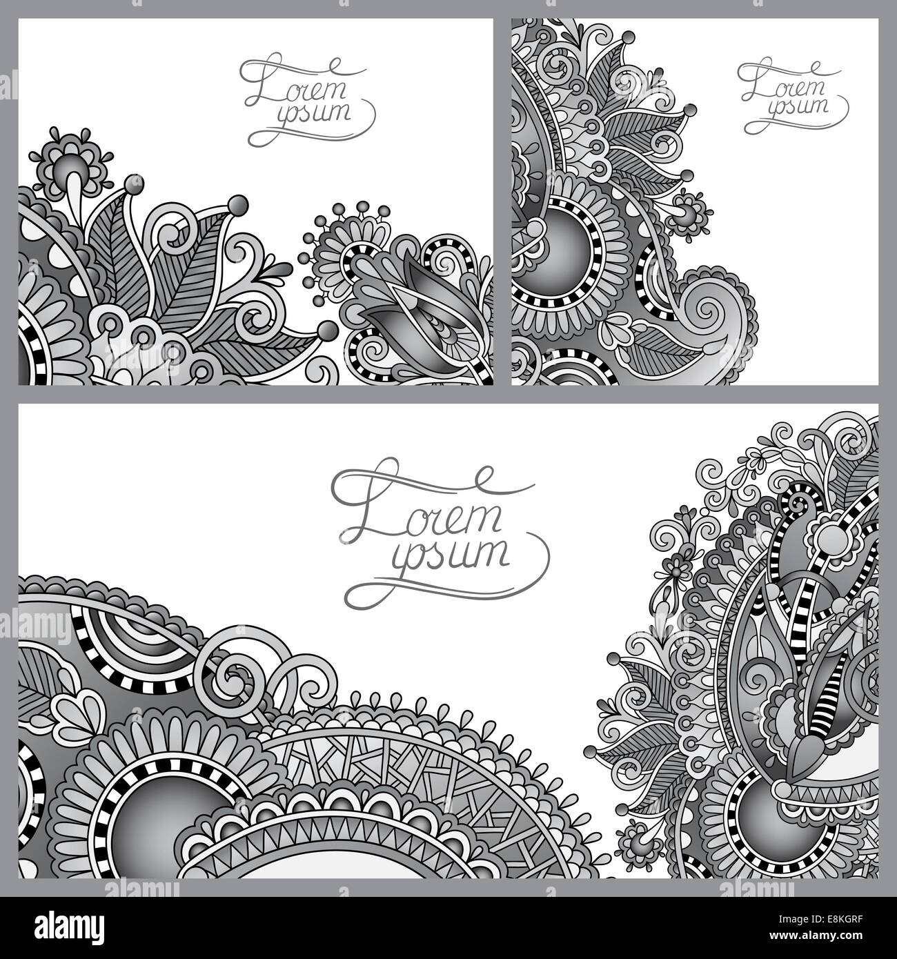 set of grey floral decorative background, template frame design Stock ...