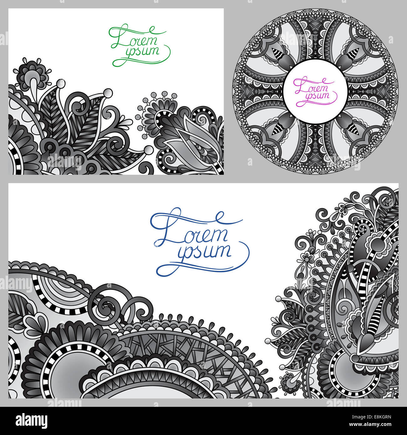 set of grey floral decorative background, template frame design Stock ...