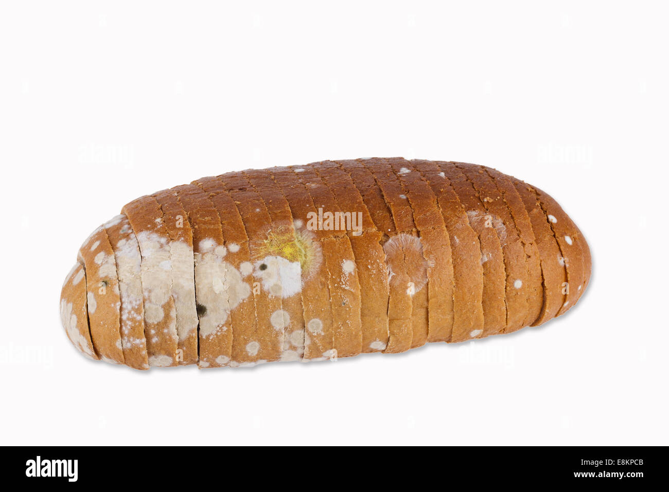 Moldy sliced bread loaf over a white background Stock Photo - Alamy