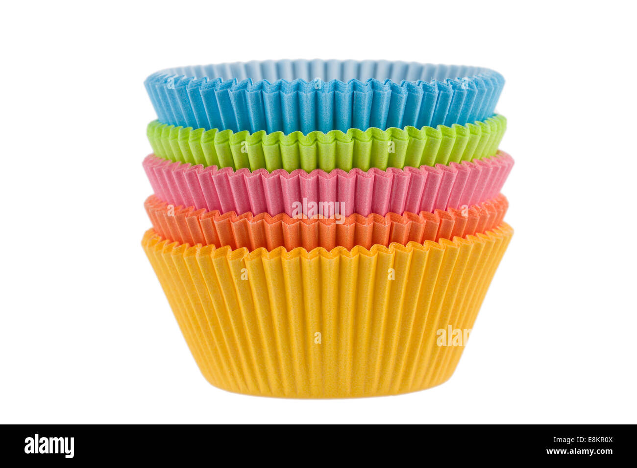 Colorful empty muffin cups on a white background Stock Photo - Alamy