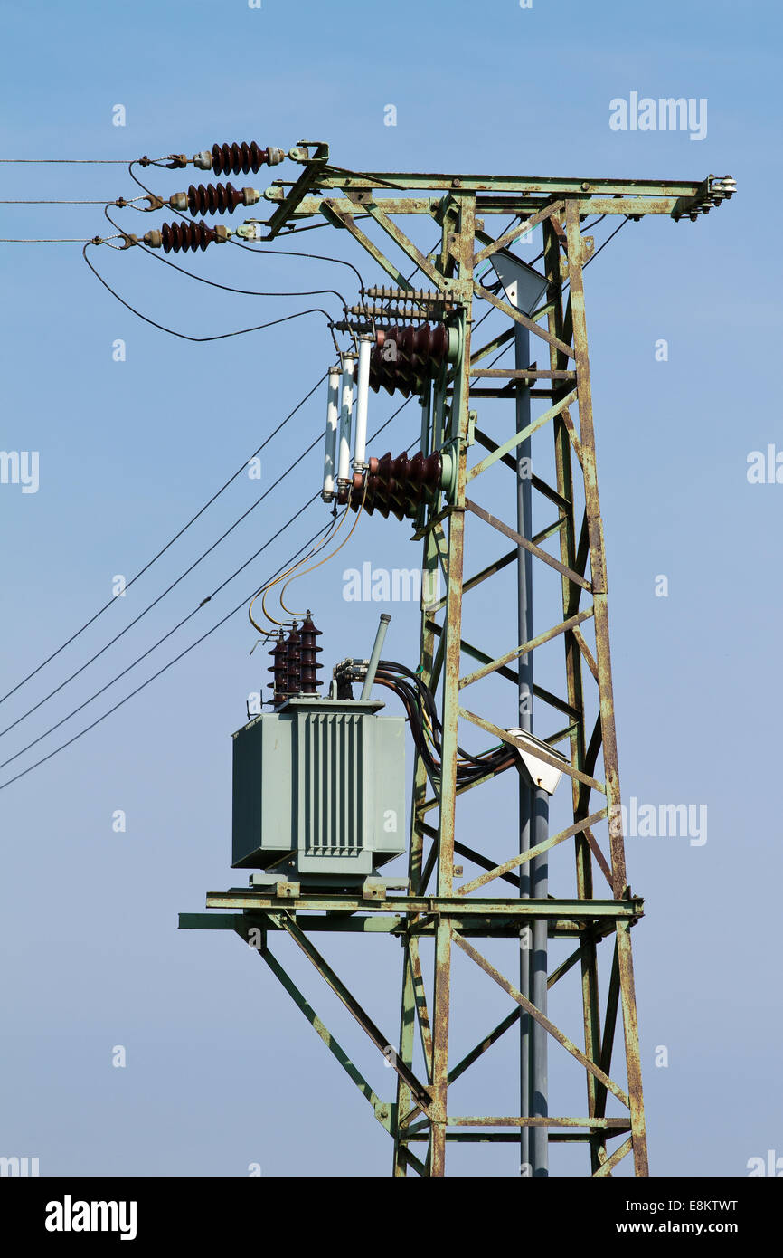 Column high voltage with transformer Stock Photo - Alamy