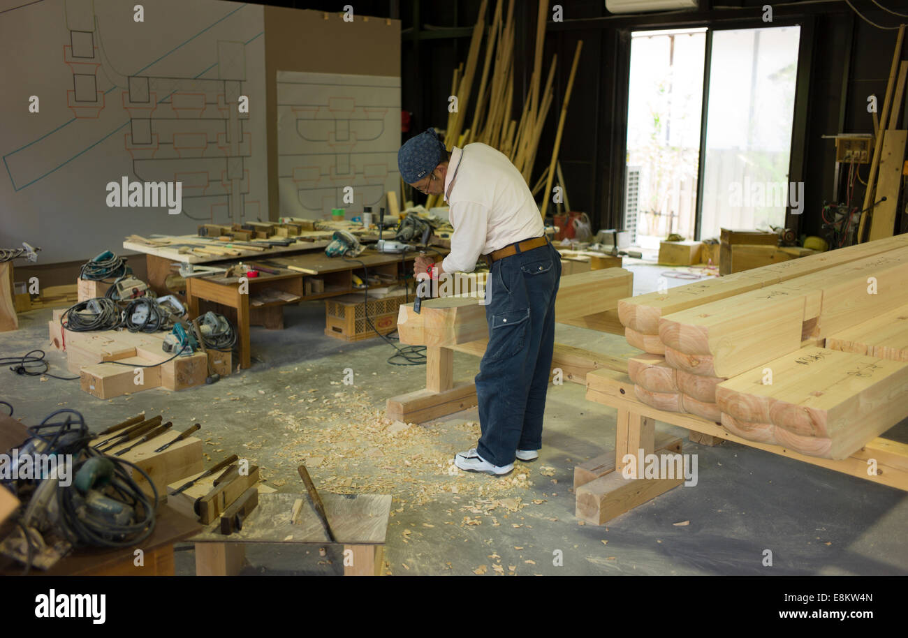 Japanese carpenter at work, Mount Koya, Japan Stock Photo - Alamy