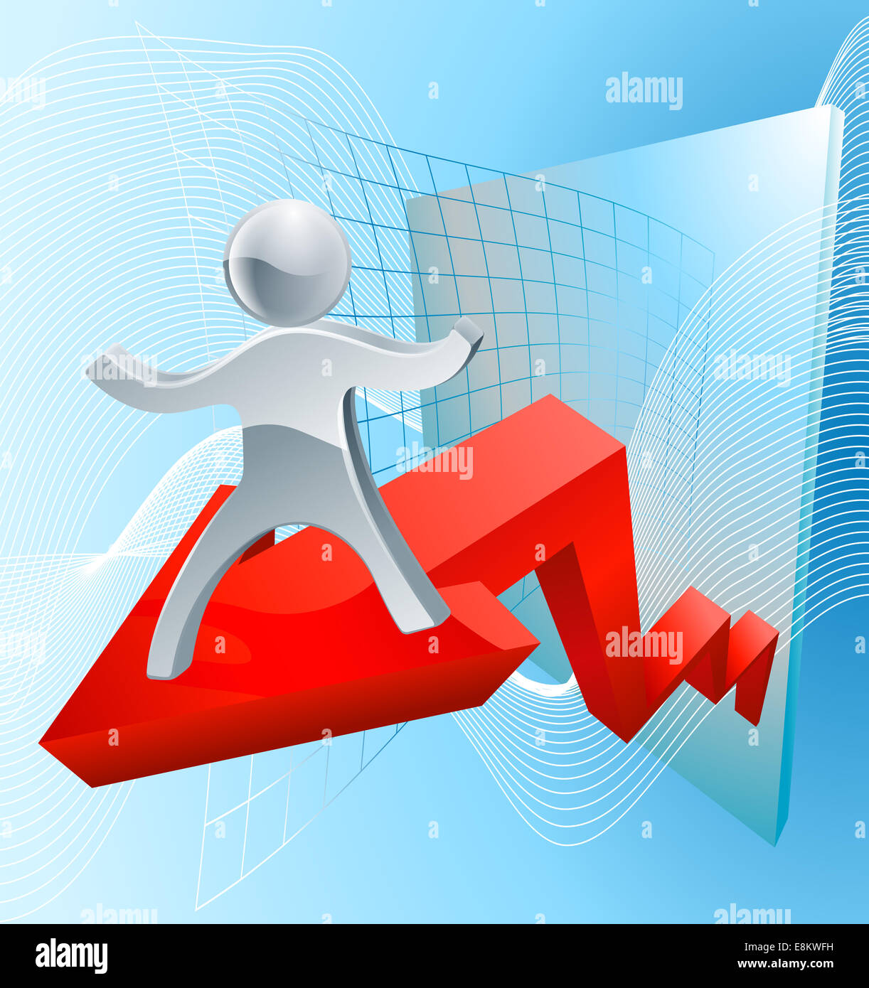 Great business results concept with a silver person mascot on a red ...