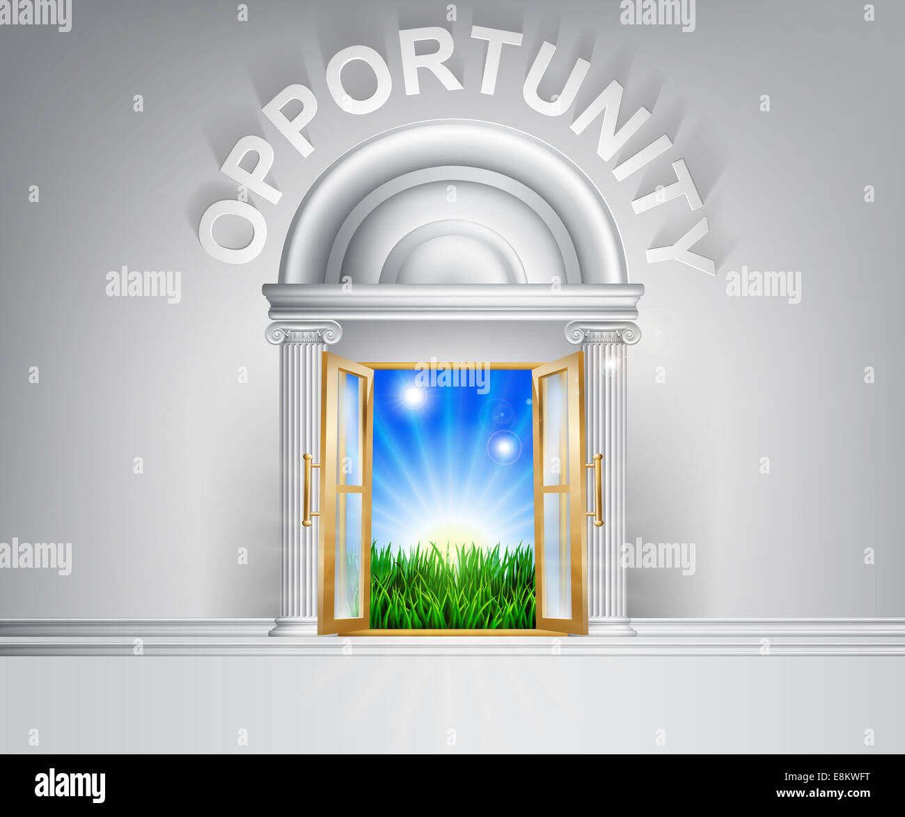 Opportunity door concept. A conceptual illustration for a happy verdant ...