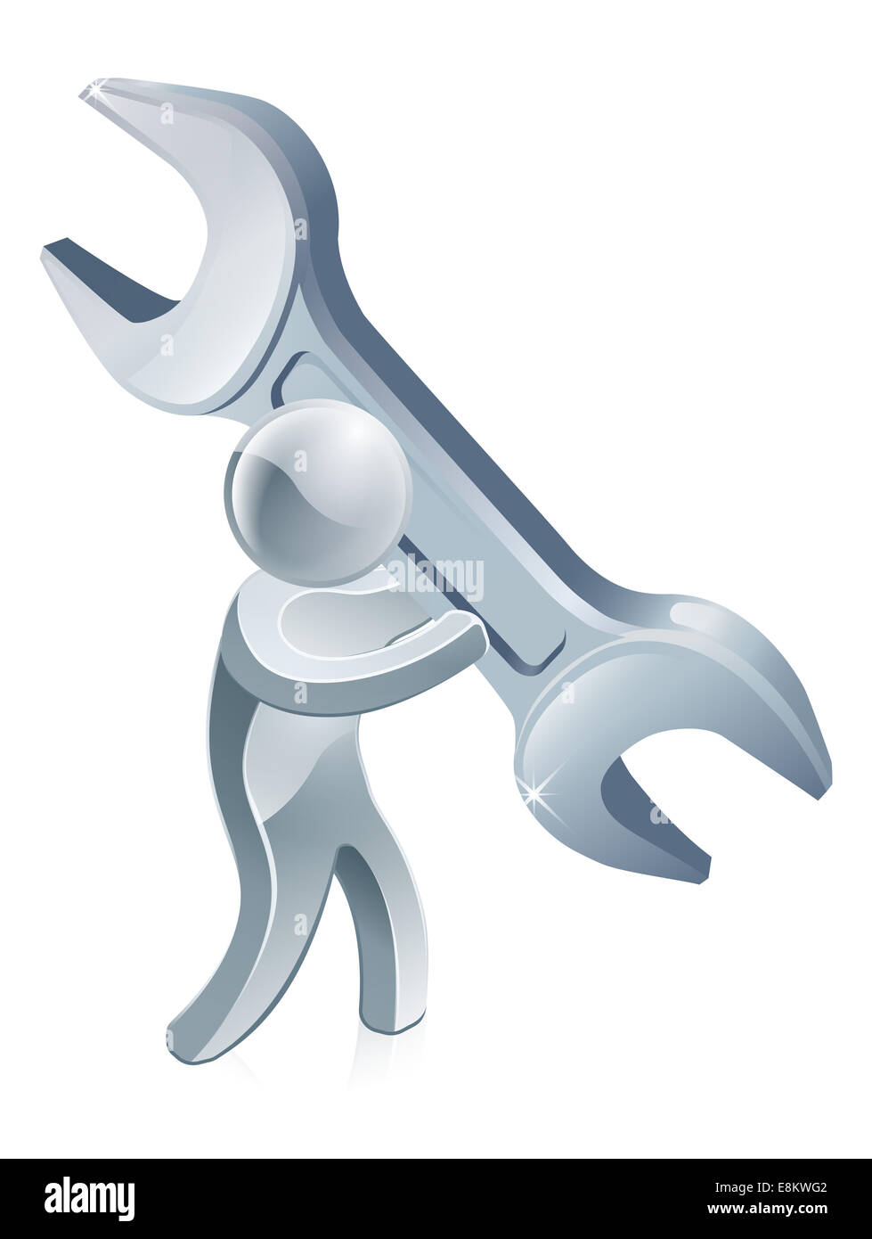 An illustration of a silver mascot man with a giant spanner Stock Photo ...