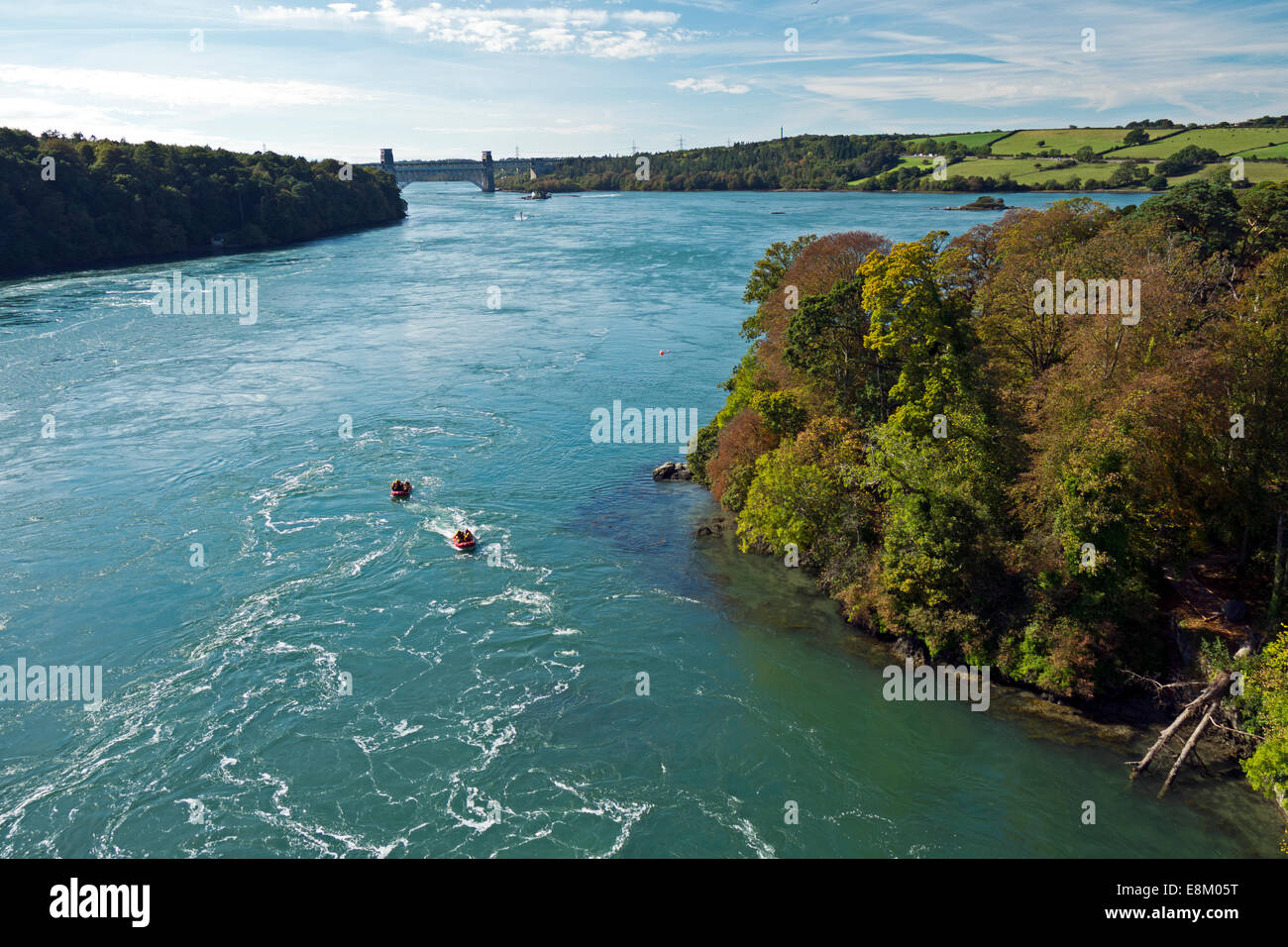 Menai suspension bridge Anglesey North Wales Uk sea tide menai straits ...