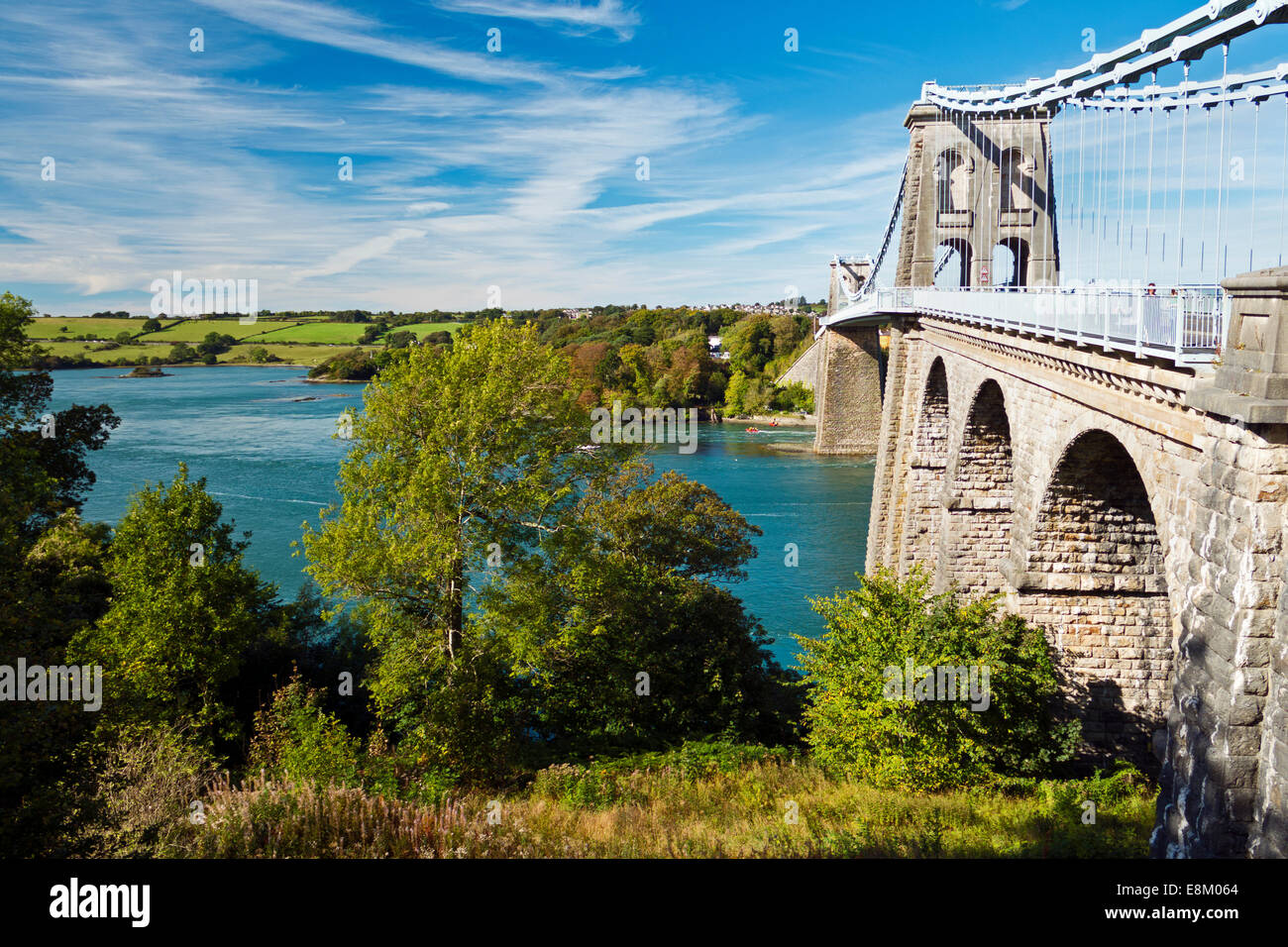Menai suspension bridge Anglesey North Wales Uk menai straits sea ...