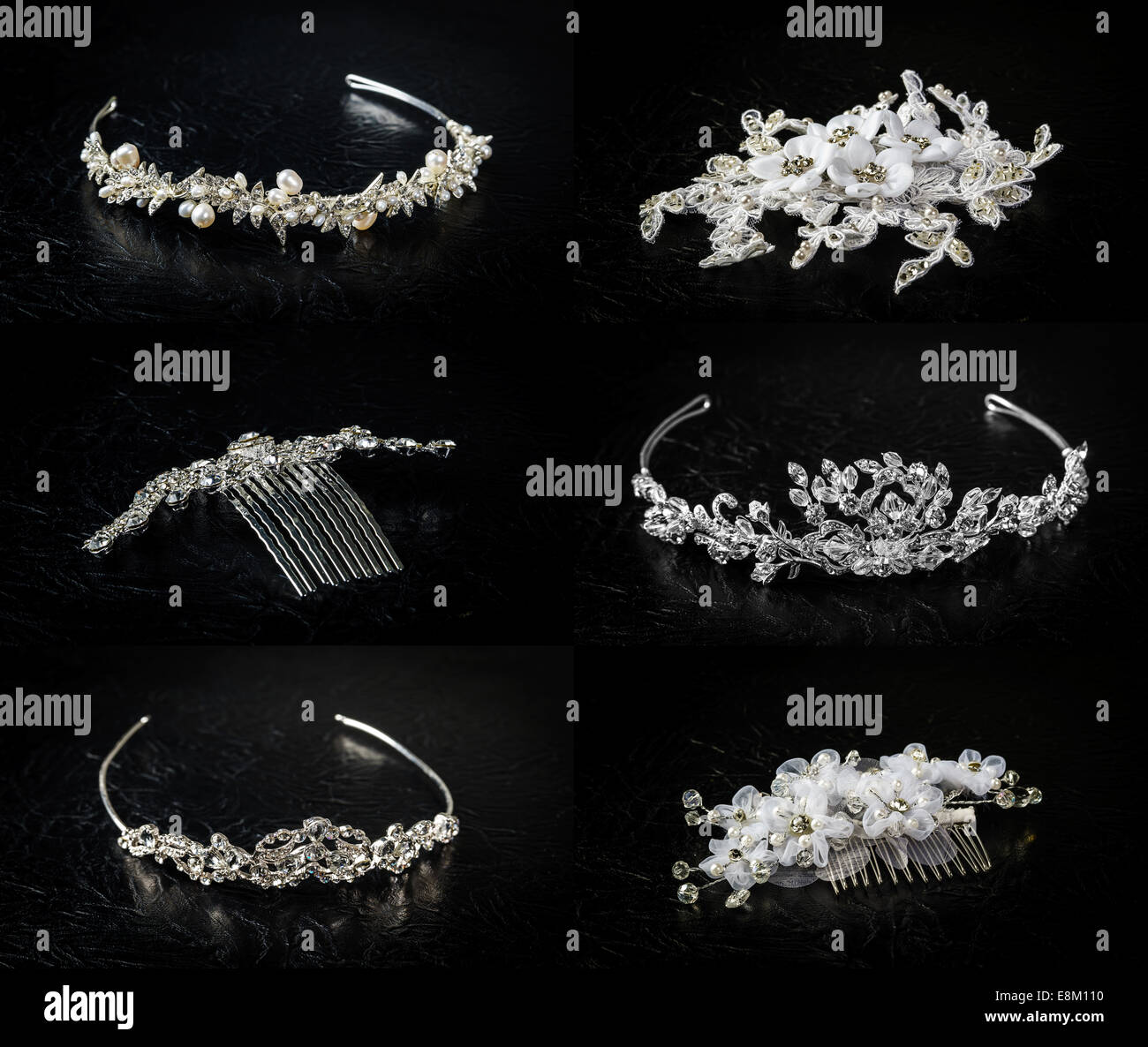 Set of six 6 wedding diadems on black background Stock Photo - Alamy