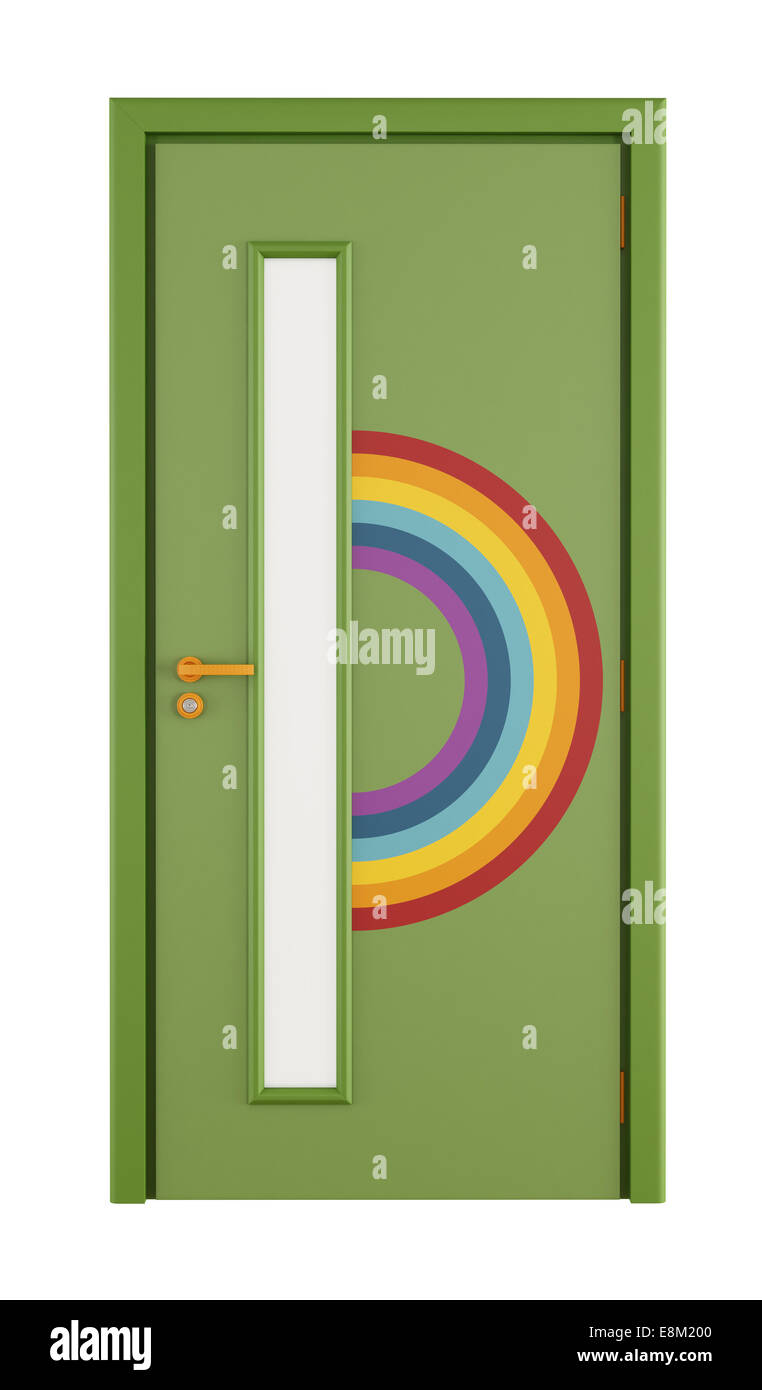Playroom door with rainbow isolated on white Stock Photo - Alamy