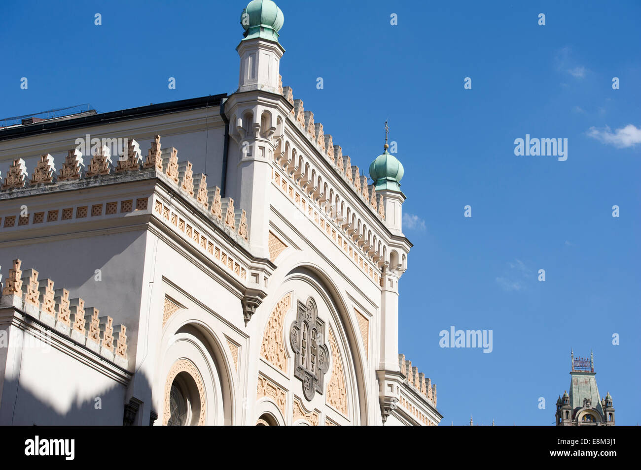 The exterior of the Moorish style Spanish Synagogue in Prague, Czech ...