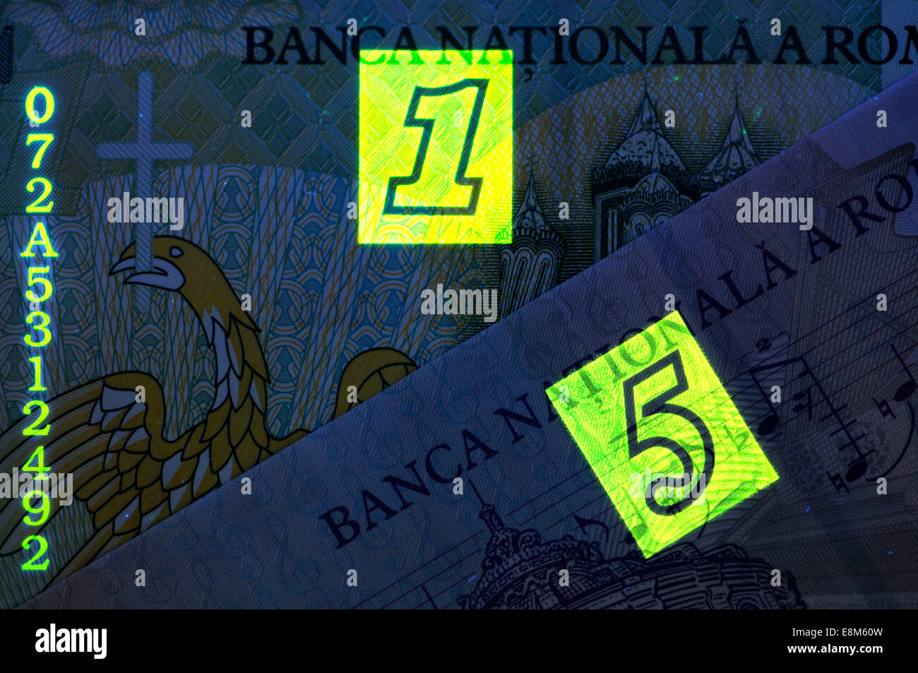 Security feature on Romanian polymer banknotes only visible under ultra ...