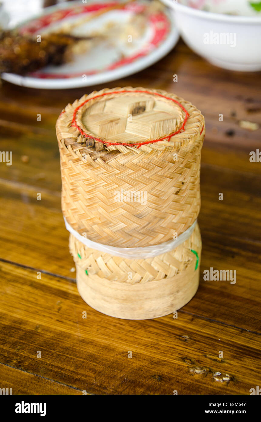 bamboo wood container for sticky rice call KRATIP Stock Photo - Alamy