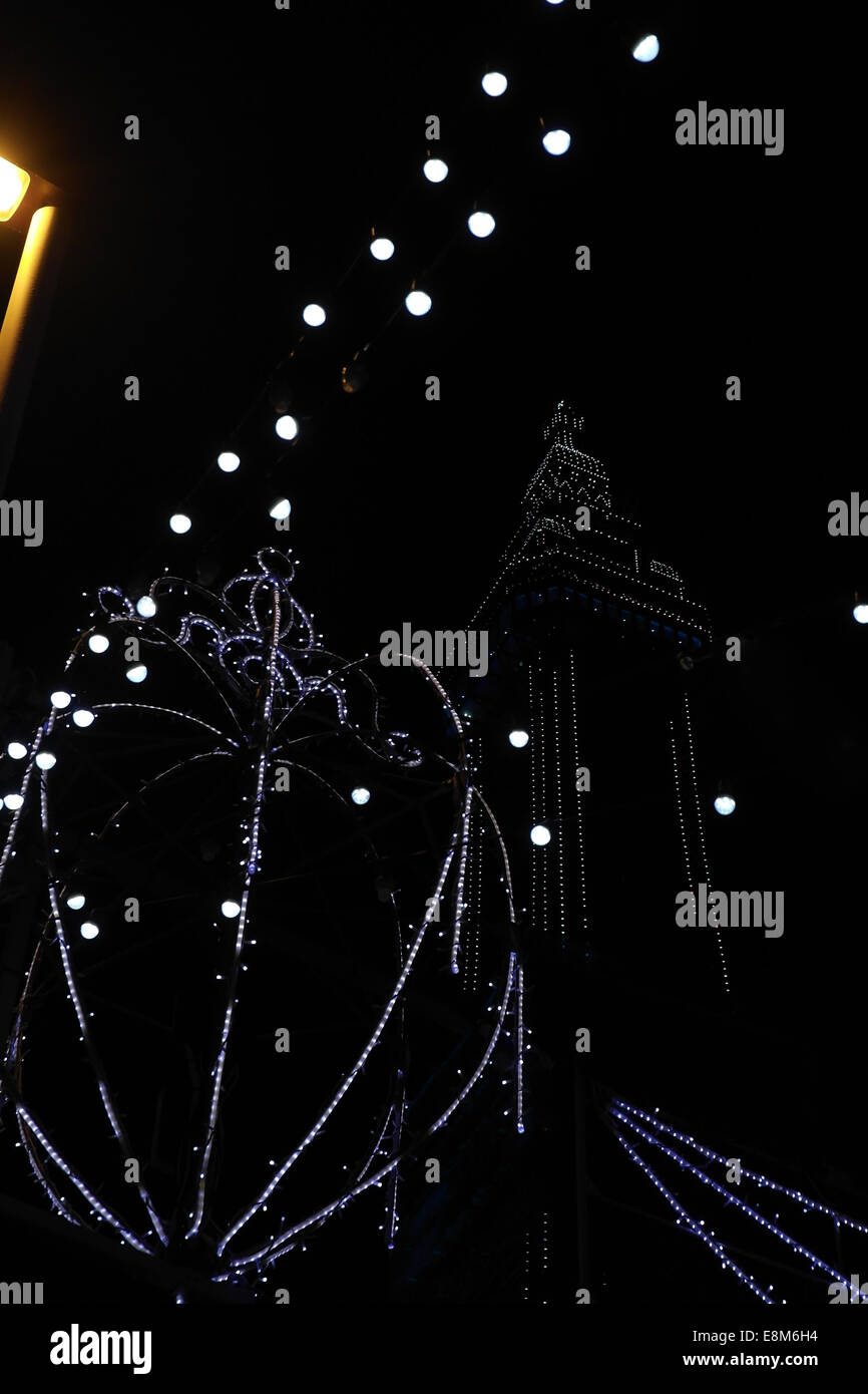 Night portrait blue LED diamond jewel below white lights Blackpool ...