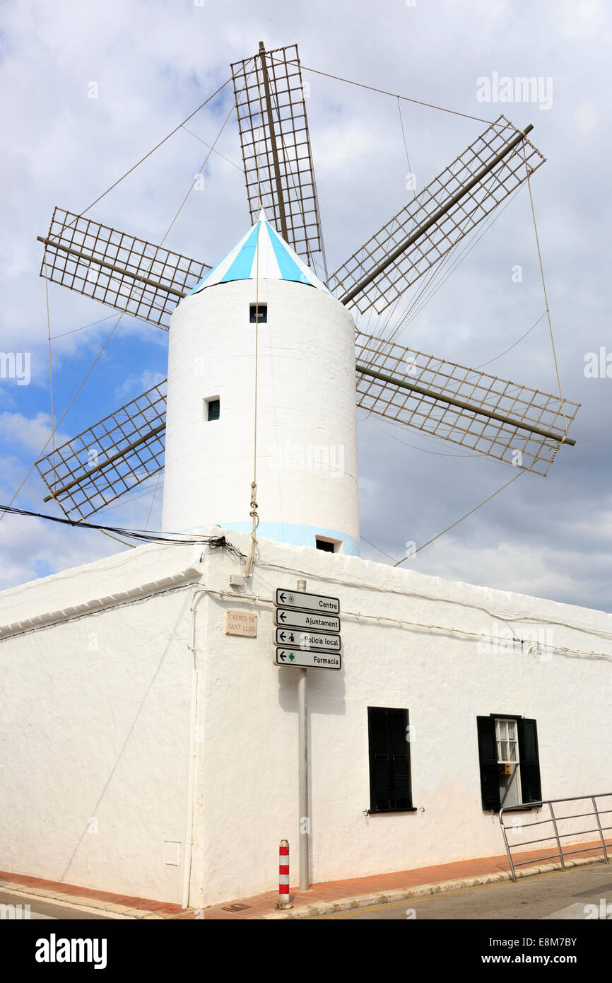 Iconic windmill in the village of Sant Lluis, Menorca, Balearic Islands ...