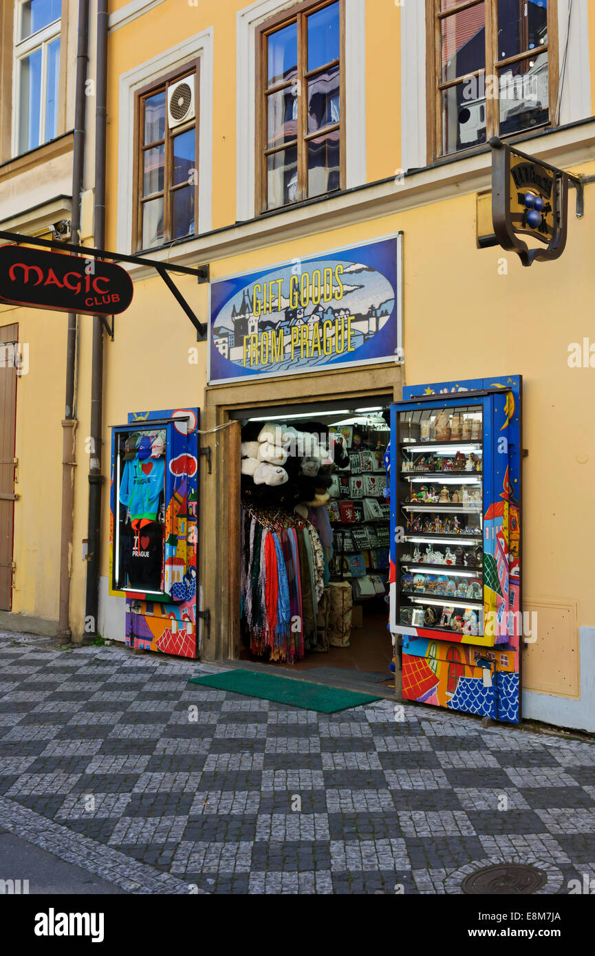 A colourful front tourist shop in the City of Prague, Czech Republic ...