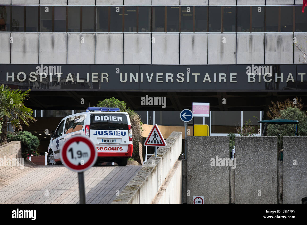Paris, France. 10th Oct, 2014. An ambulance passes by the entrance of ...