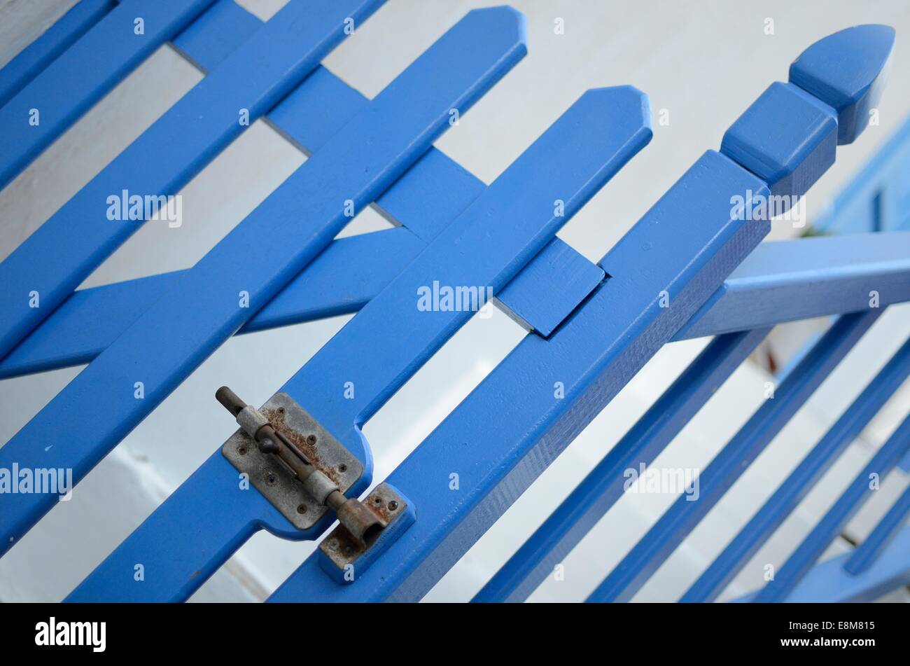 Blue Gate with security lock, Mykonos Greece Stock Photo - Alamy