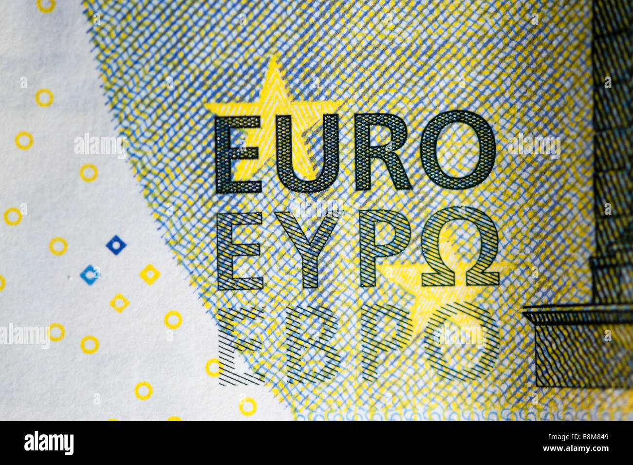 close-up of a 5 Euro banknote with "Euro" written in all European ...