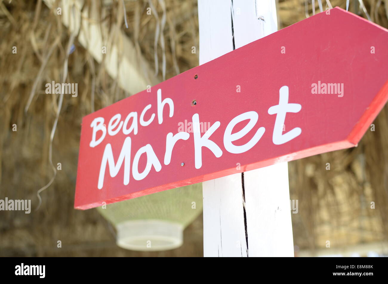 Beach Market Sign Umbrella Stock Photo - Alamy
