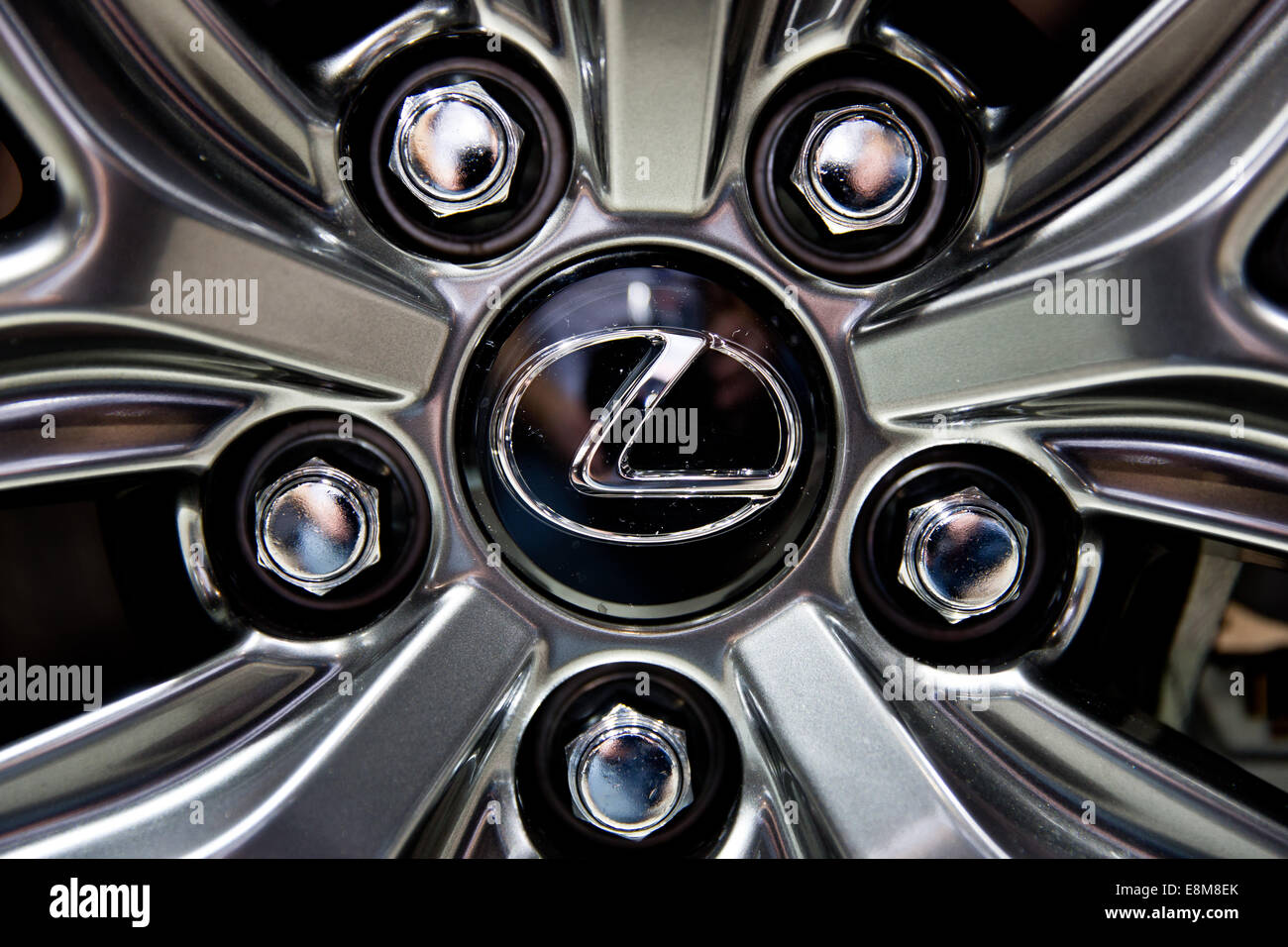Paris, France. 4th Oct, 2014. The logo of Lexus is pictured on a rim ...