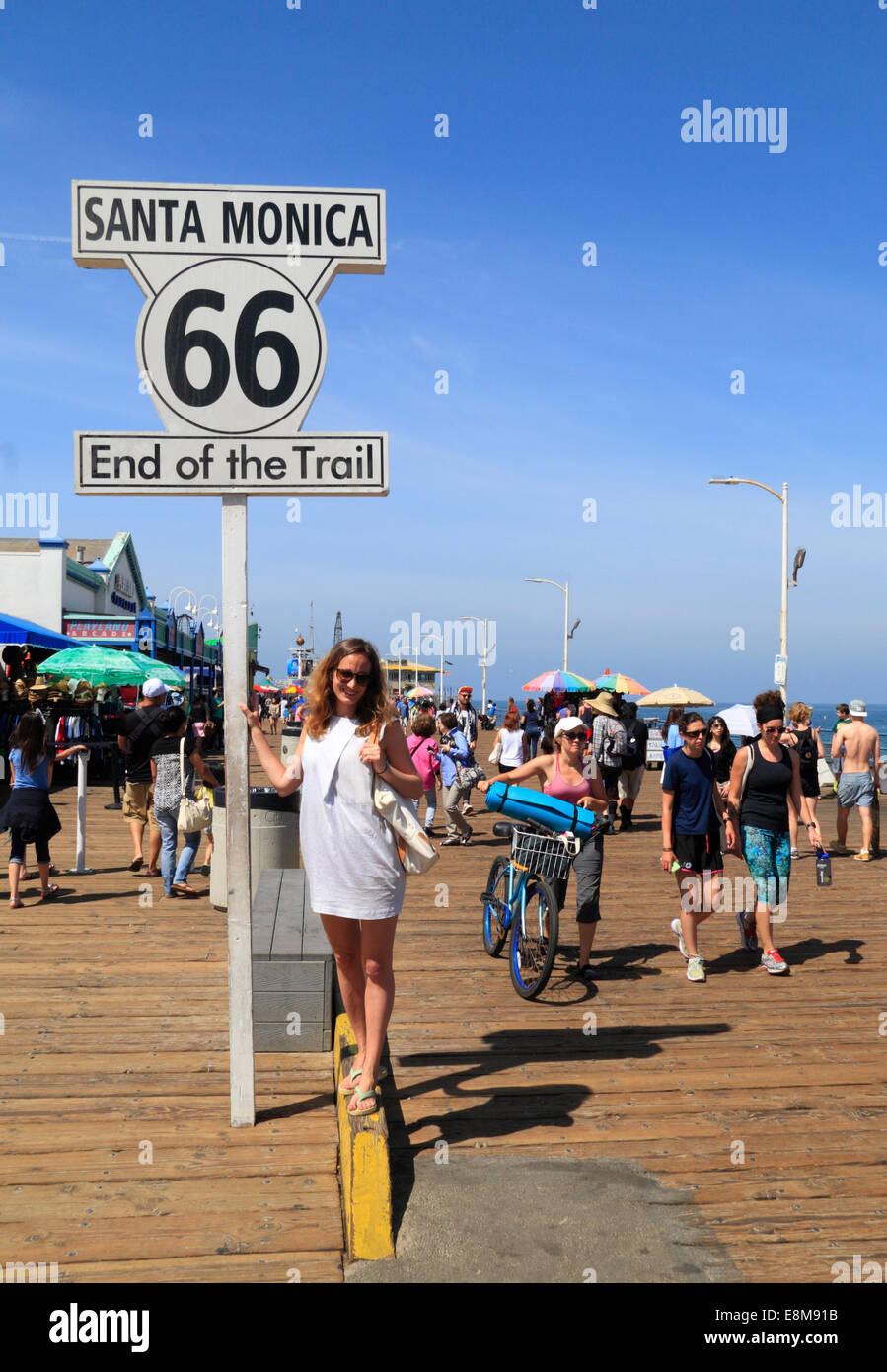 End of Route 66 at Pier in Santa Monica, Los Angeles, California, USA ...