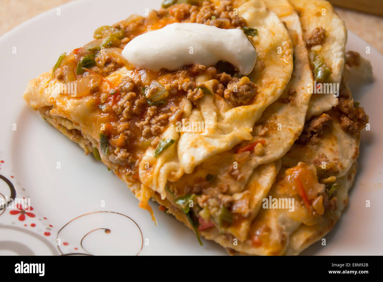 Traditional Turkish food ;Layers of Flat Breads with Ground Meat and ...