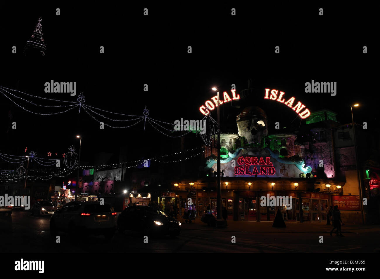 Night view 'Bling Illuminations' crossing Central Promenade at pirate ...