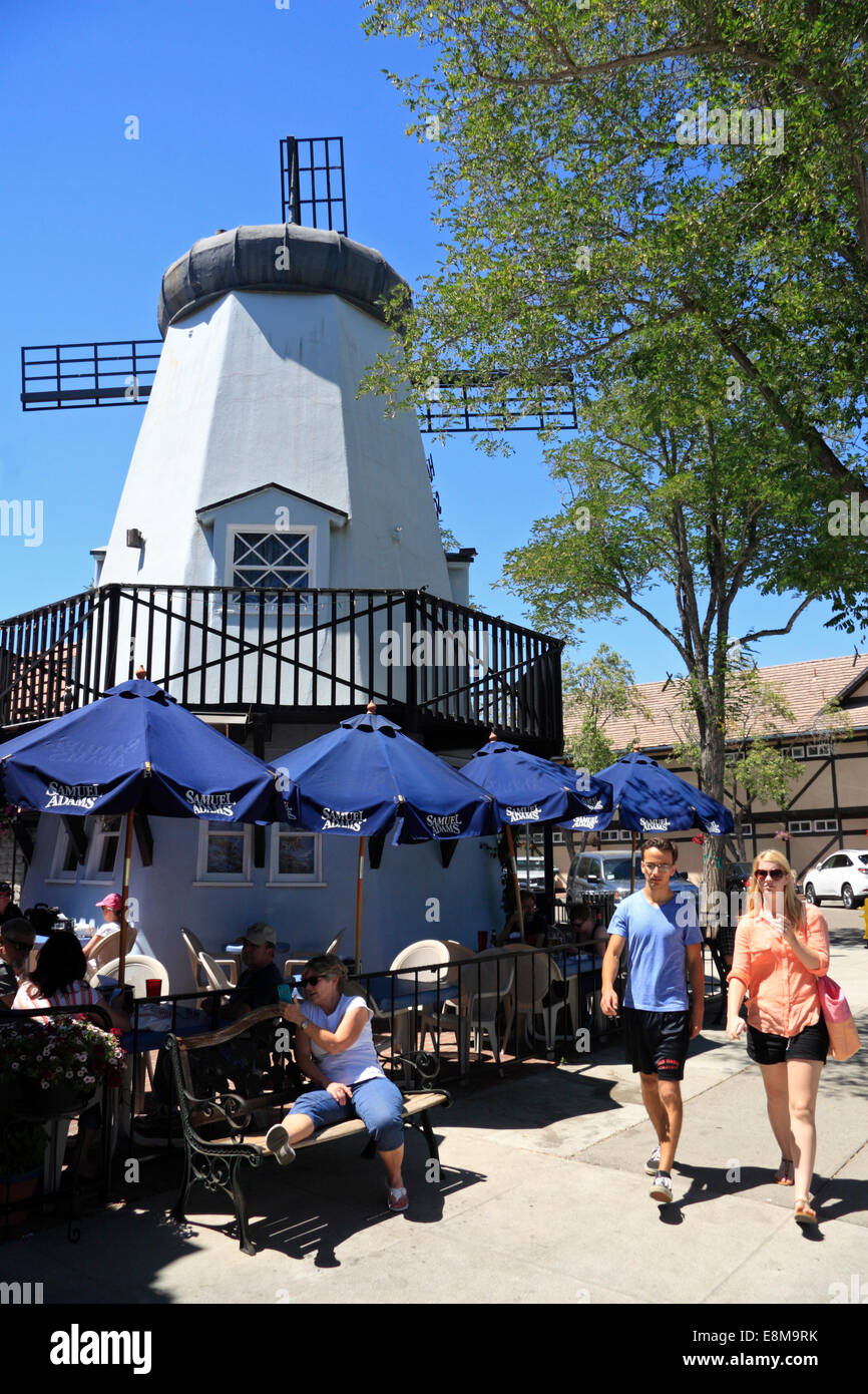 Windmill and cafe in the danish village Solvang, California, USA Stock ...
