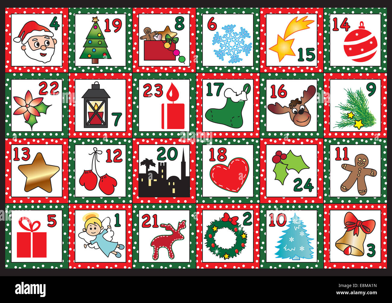 Illustration for advent calendar with funny icons Stock Photo - Alamy