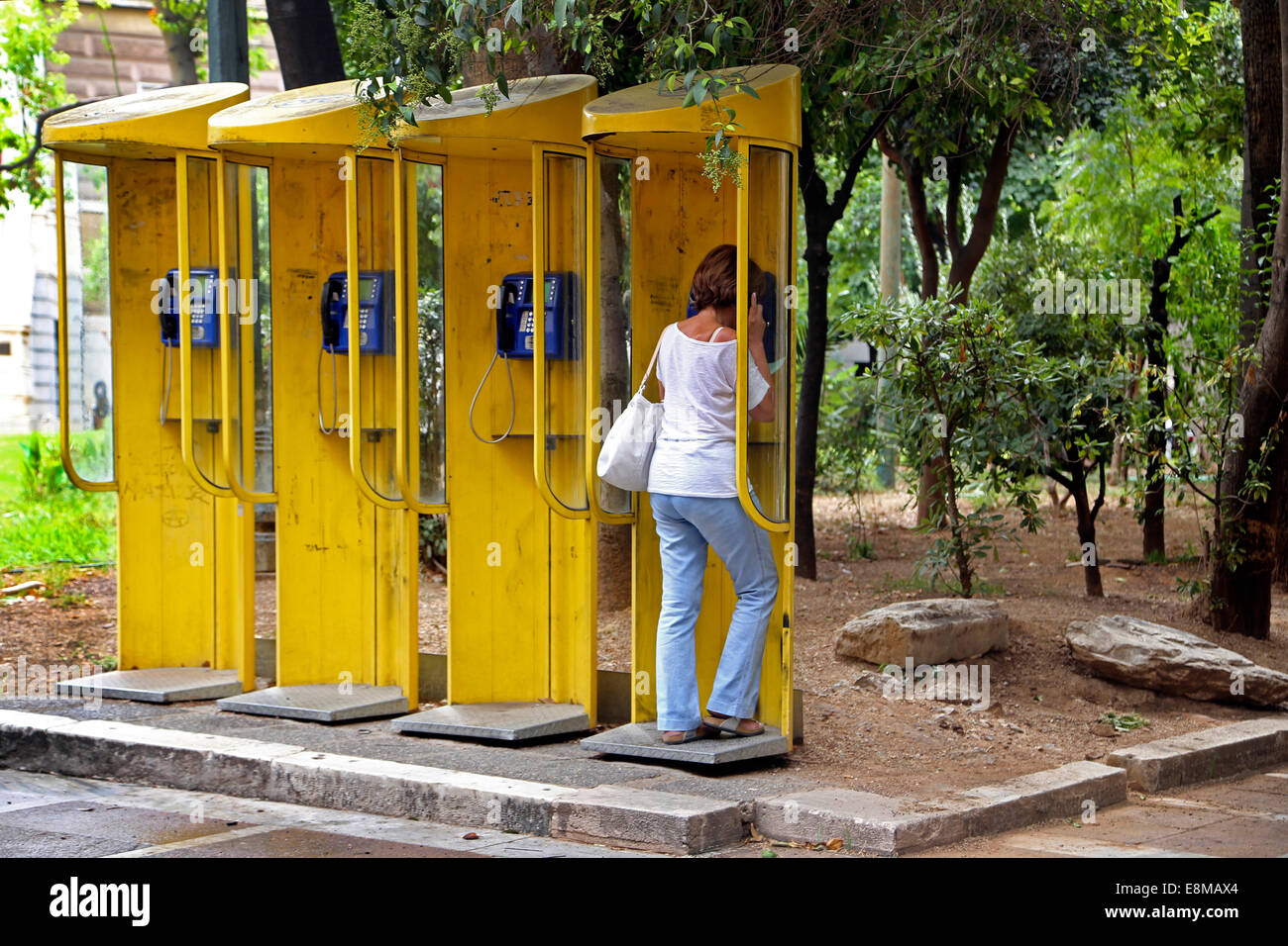 Athens Greece Telephone Boxes Syntagma Square Woman On Telephone Stock ...