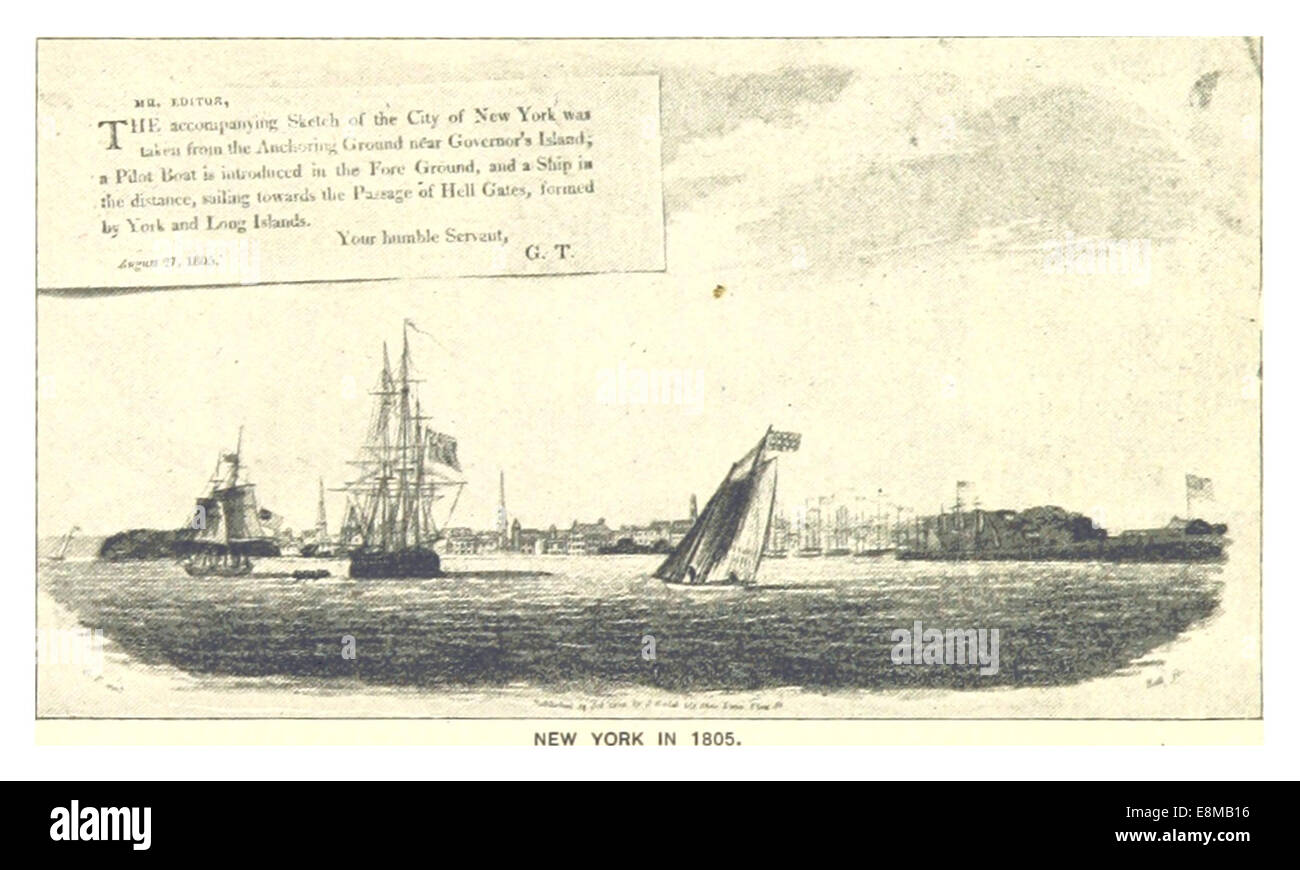 This 1805 illustration of New York depicts the city in its early 19th ...