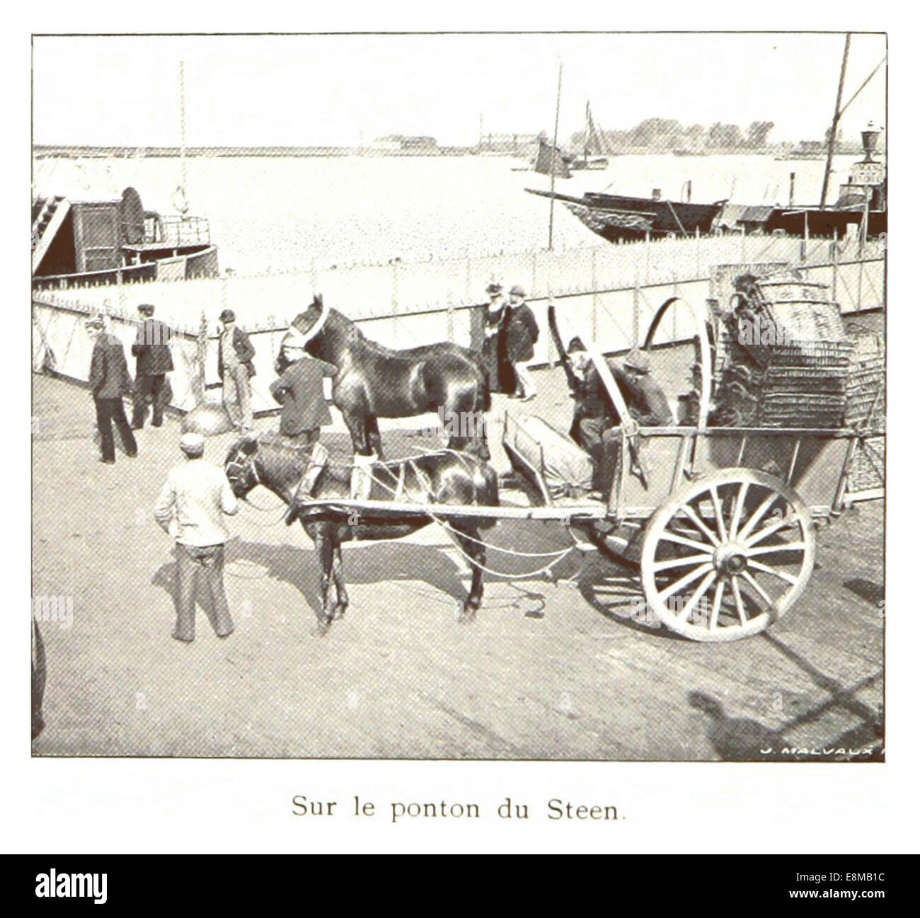 A vintage illustration sketch of 'Sur le ponton du Steen,' showcasing ...