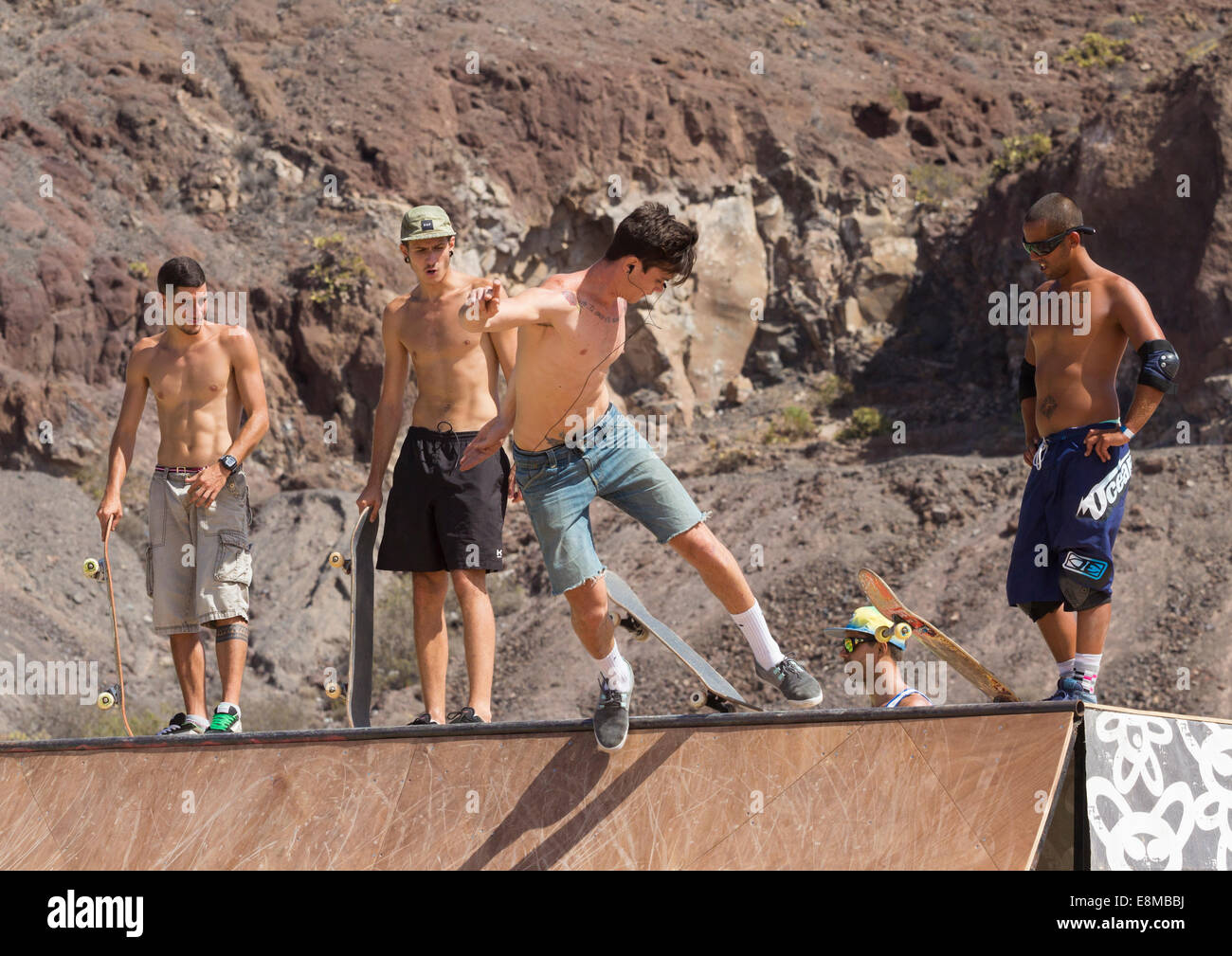 Skateboarder on Skateboarding ramp in skatepark Stock Photo - Alamy