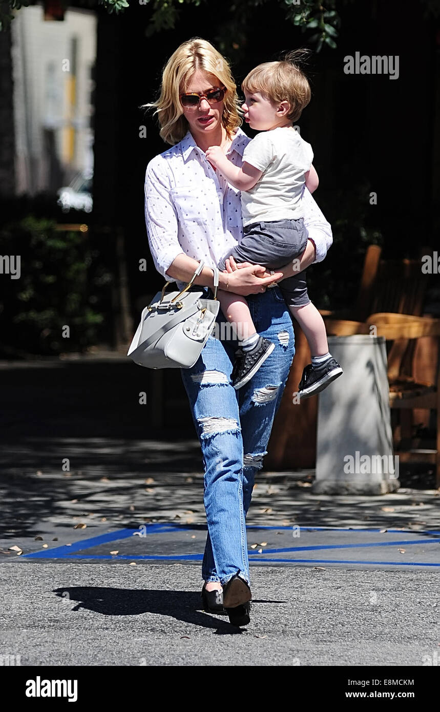 January Jones takes son Xander to lunch at Houston's restaurant. Little ...