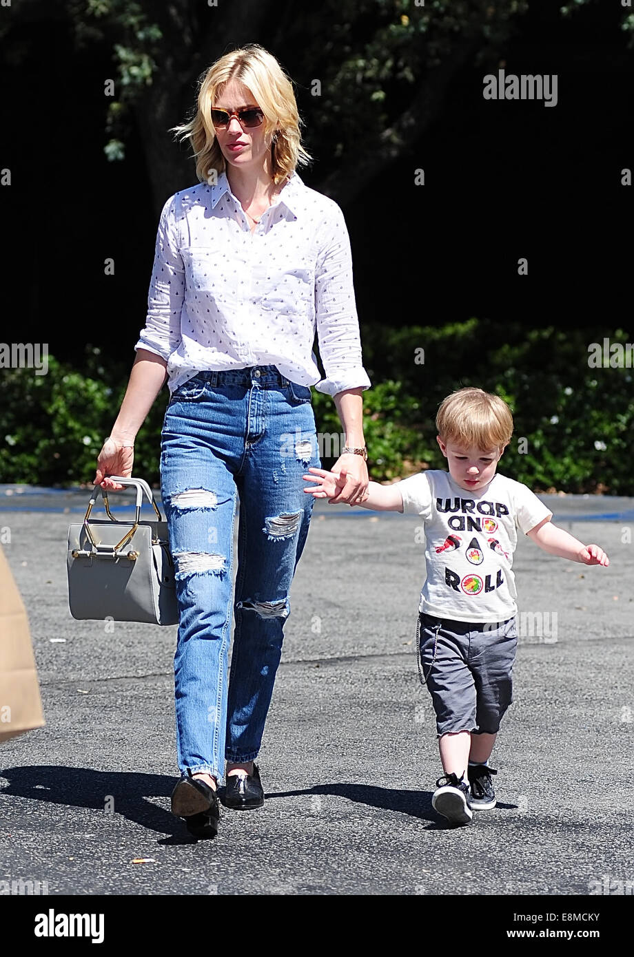 January Jones takes son Xander to lunch at Houston's restaurant. Little ...