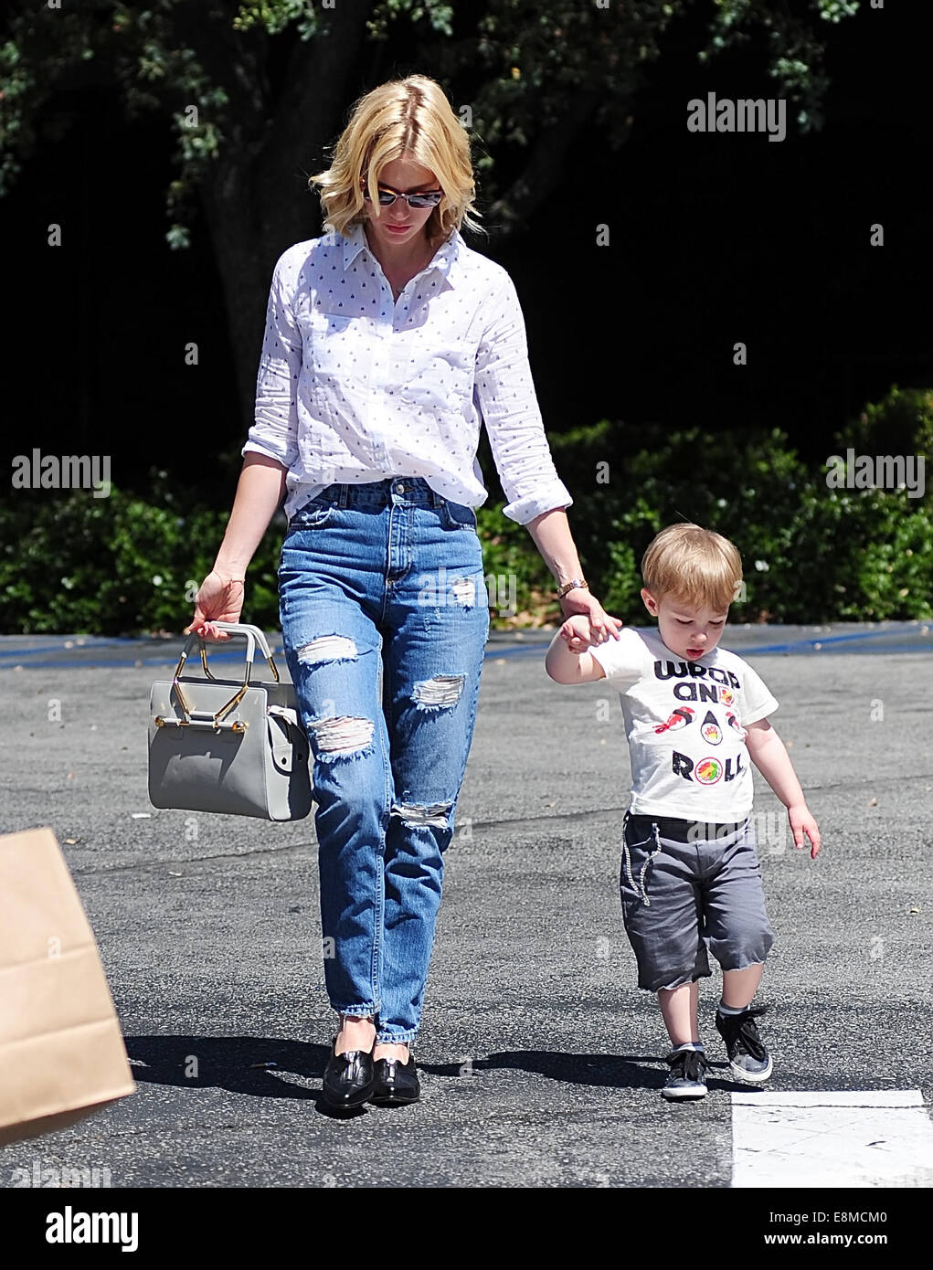 January Jones takes son Xander to lunch at Houston's restaurant. Little ...