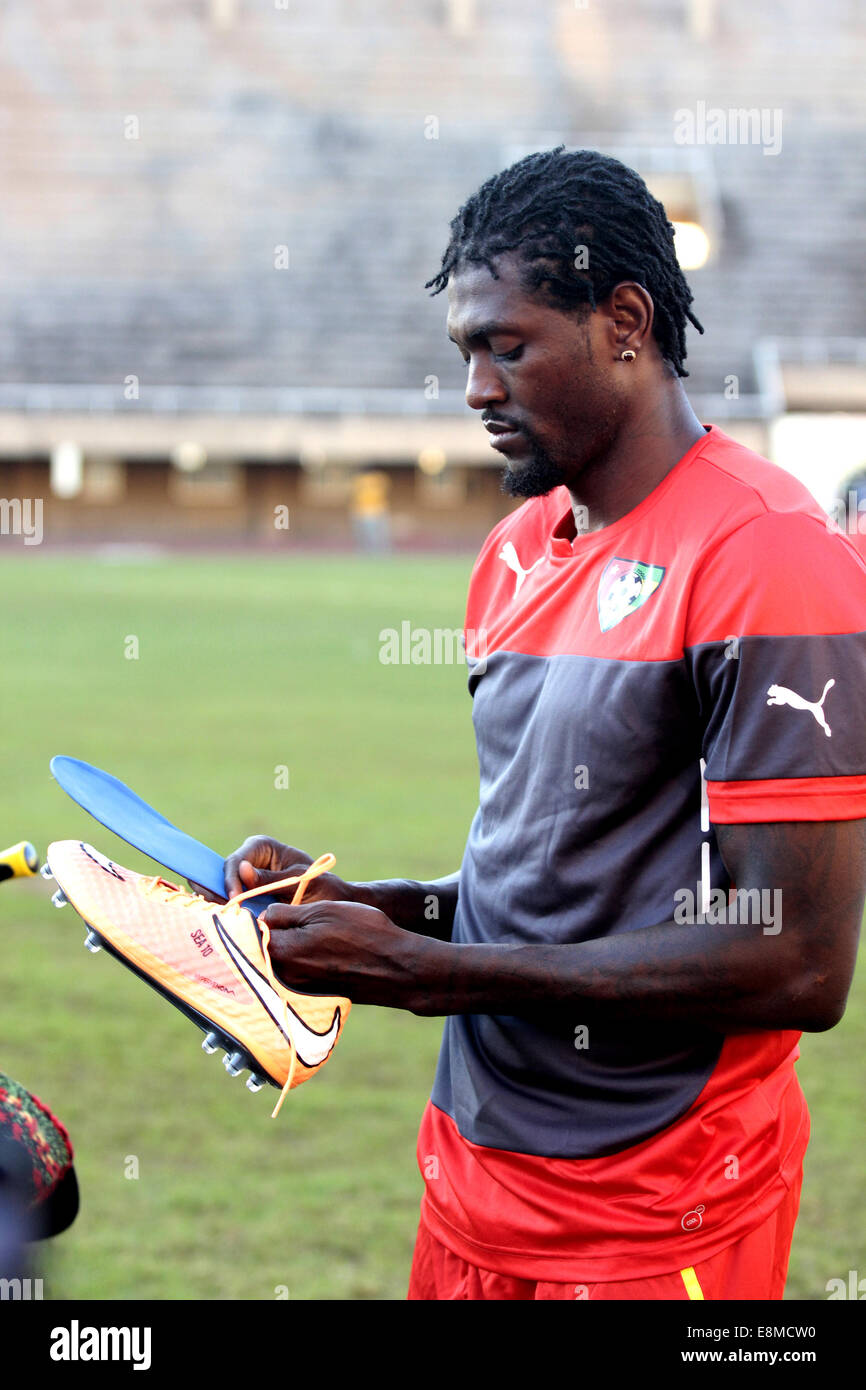 Kampala, Uganda. October 10, 2014. Arsenal striker Emmanuel Adebayor ...